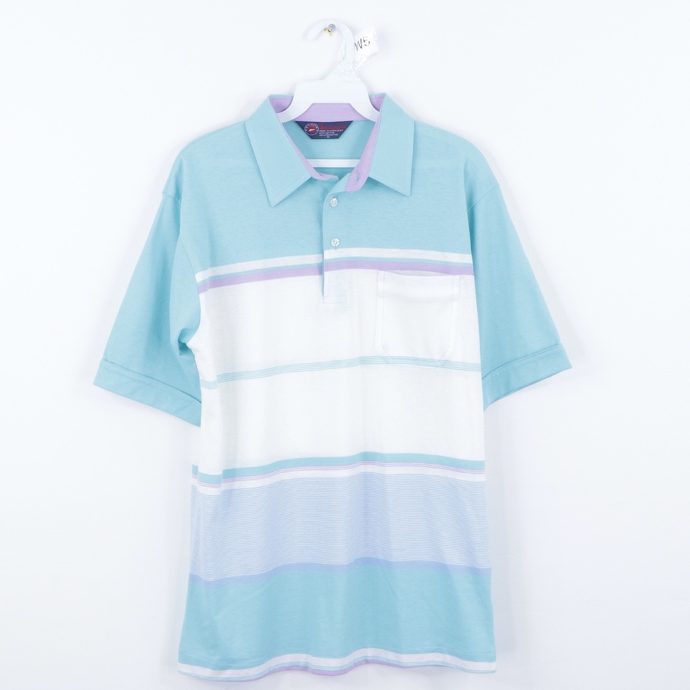 80s Streetwear Mens Medium Color Pastel Polo Shirt - Gem